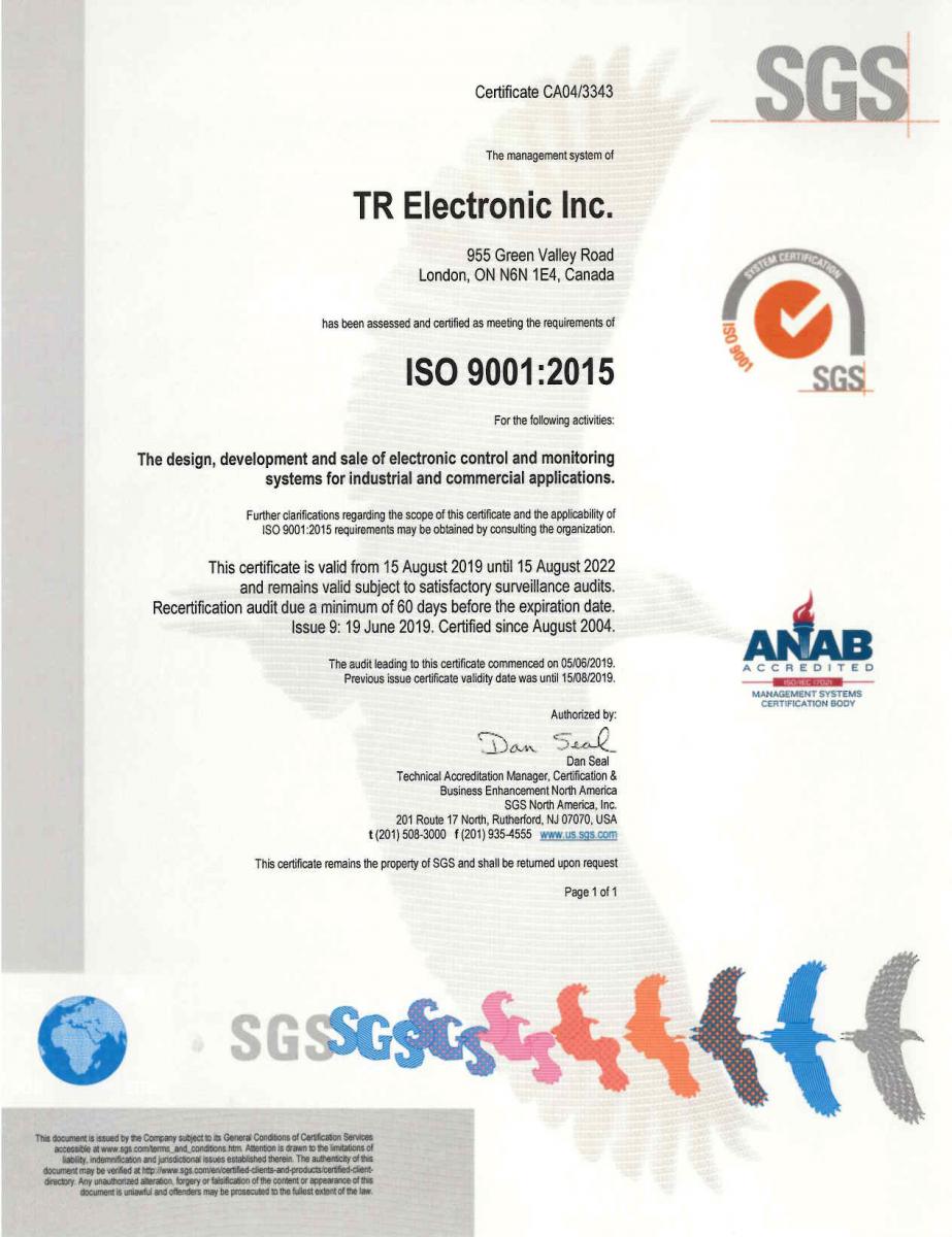 Certificates | TR Electronic